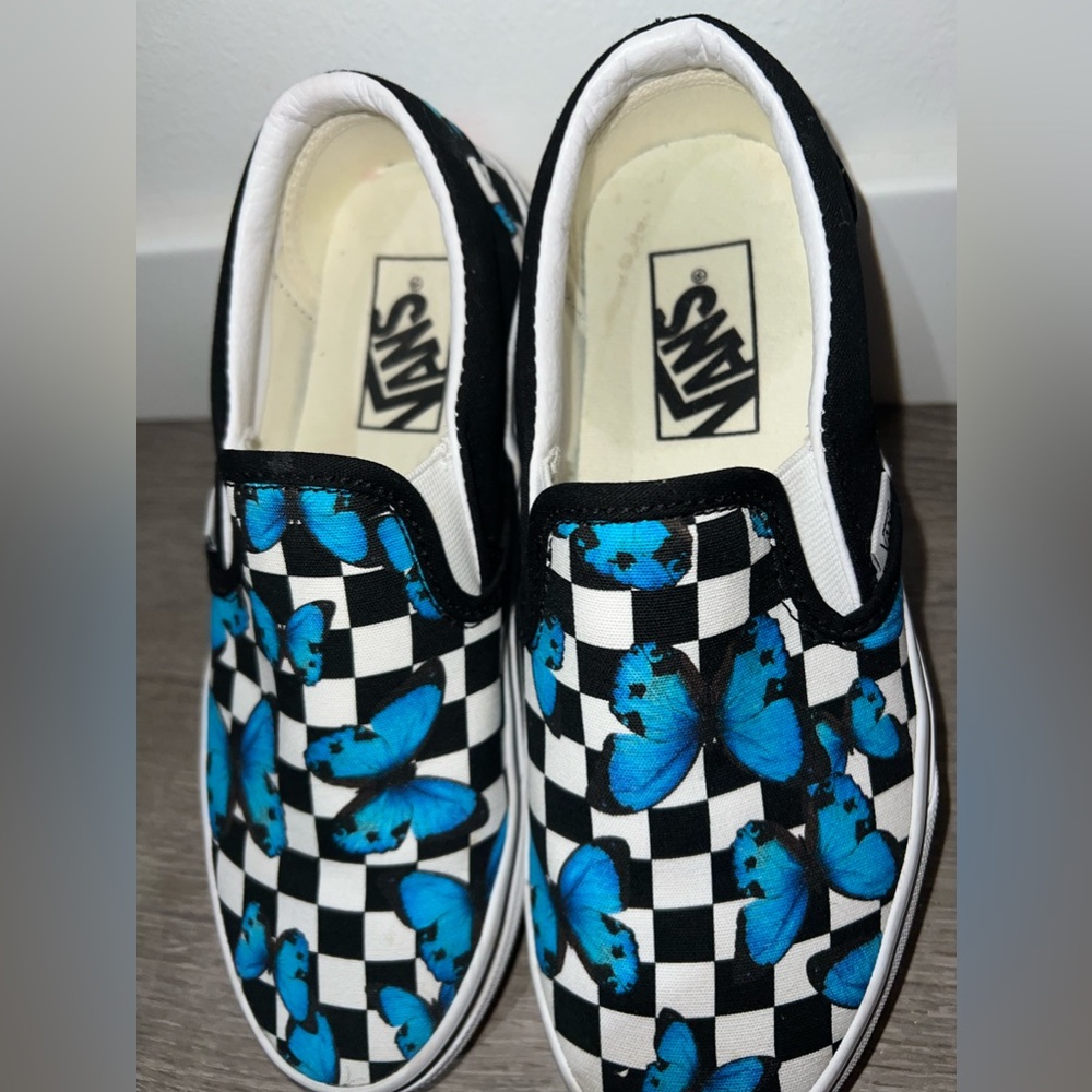 Blue Butterfly Checkered Vans - Gem